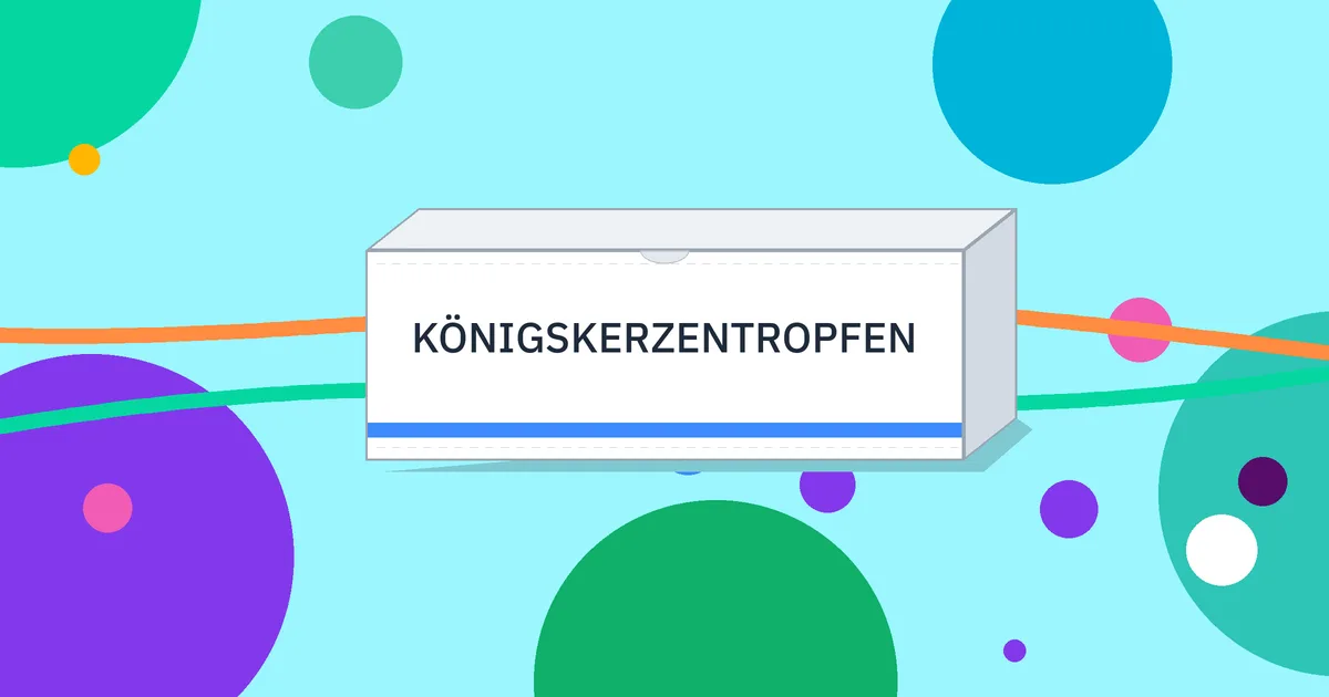 Symbolbild: Packung mit der Aufschrift KÖNIGSKERZENTROPFEN (PZN 11366632) – Verfügbarkeit und Bezug in Apotheken in Frankfurt am Main