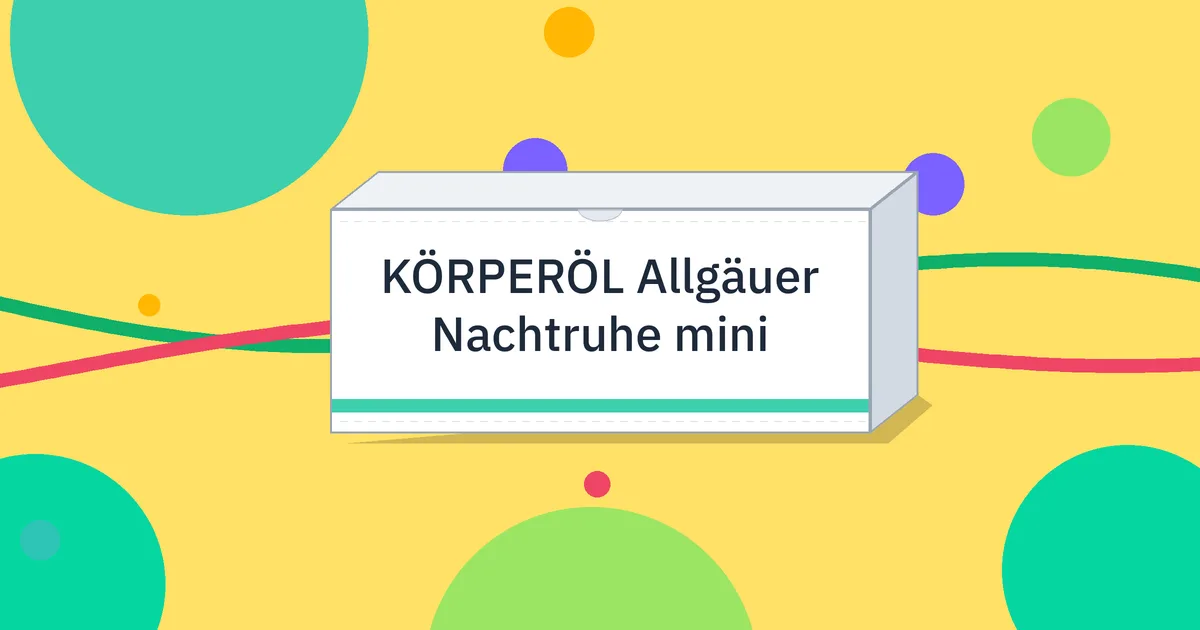 Symbolbild: Packung mit der Aufschrift KÖRPERÖL Allgäuer Nachtruhe mini (PZN 18080488) – Verfügbarkeit und Bezug in Apotheken in Frankfurt am Main