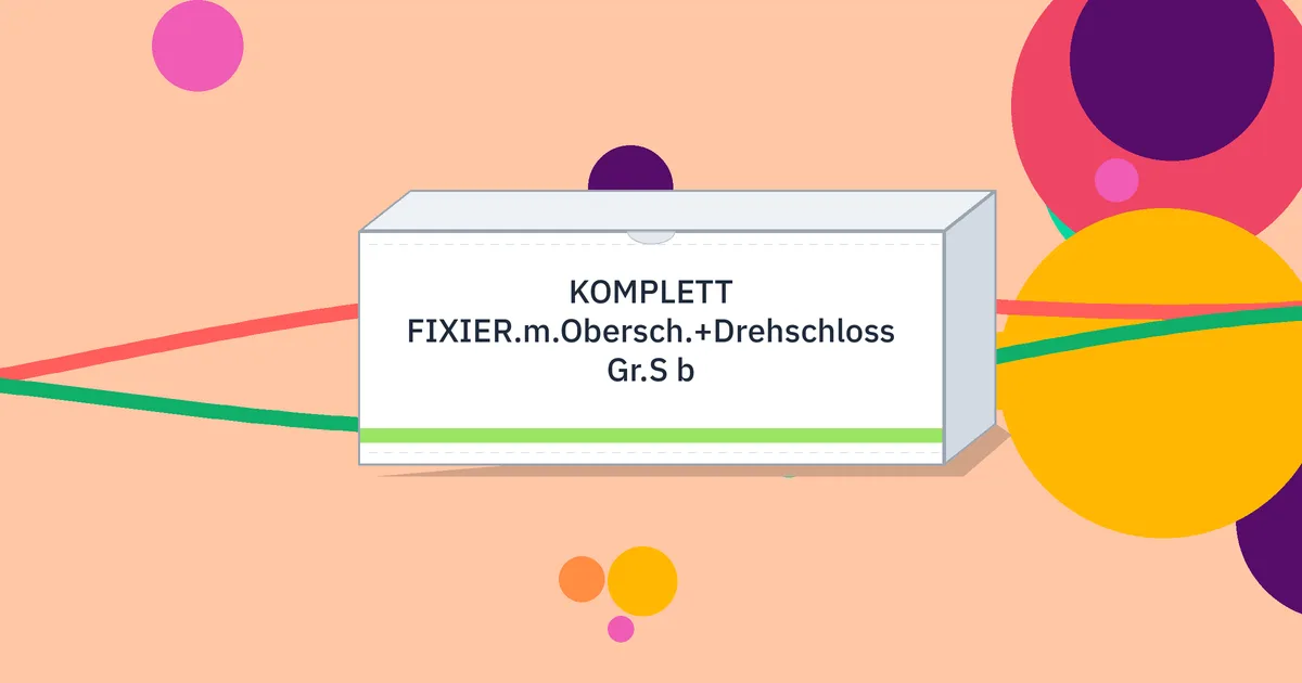 Symbolbild: Packung mit der Aufschrift KOMPLETT FIXIER.m.Obersch.+Drehschloss Gr.S b (PZN 11573868) – Verfügbarkeit und Bezug in Apotheken in Frankfurt am Main