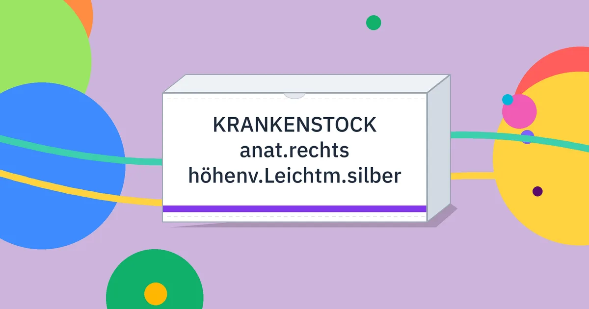Symbolbild: Packung mit der Aufschrift KRANKENSTOCK anat.rechts höhenv.Leichtm.silber (PZN 03052428) – Verfügbarkeit und Bezug in Apotheken in Frankfurt am Main