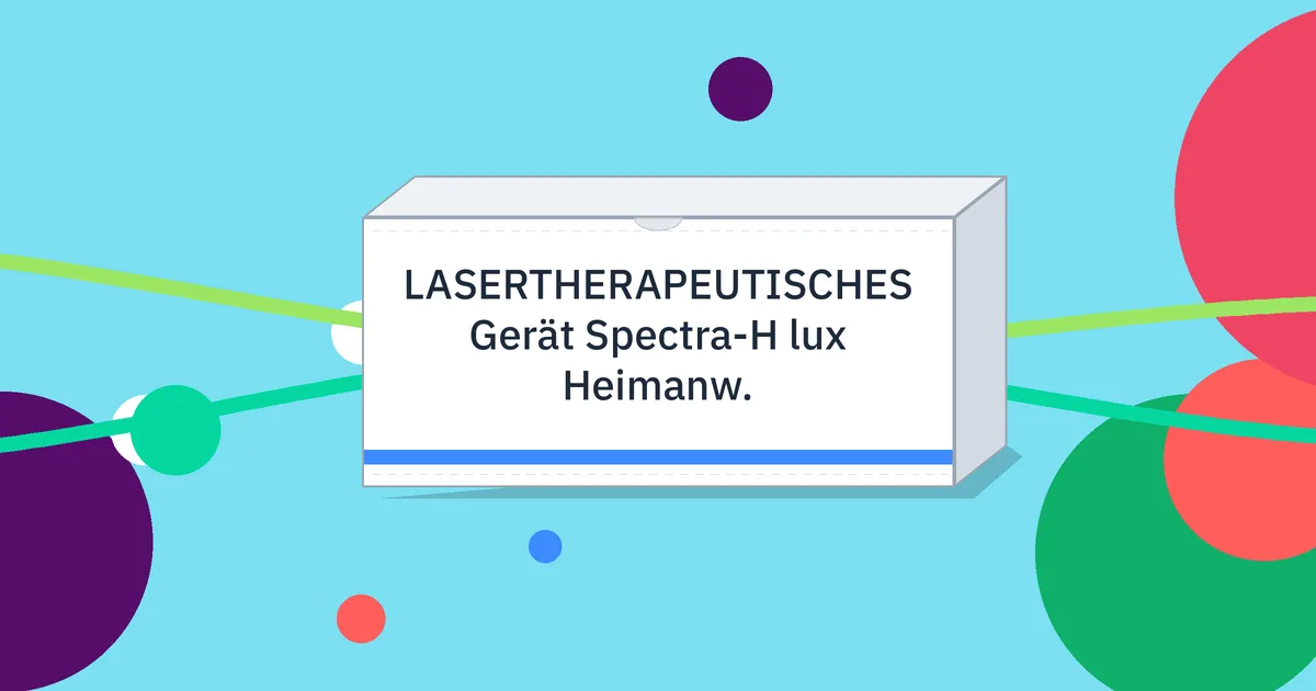 Symbolbild: Packung mit der Aufschrift LASERTHERAPEUTISCHES Gerät Spectra-H lux Heimanw. (PZN 19380293) – Verfügbarkeit und Bezug in Apotheken in Frankfurt am Main