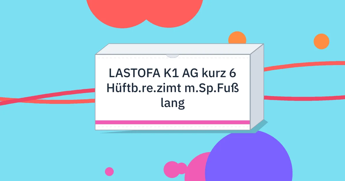 Symbolbild: Packung mit der Aufschrift LASTOFA K1 AG kurz 6 Hüftb.re.zimt m.Sp.Fuß lang (PZN 13799111) – Verfügbarkeit und Bezug in Apotheken in Frankfurt am Main