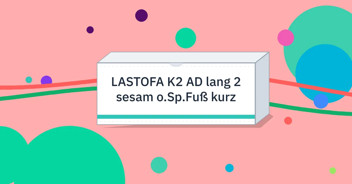 Symbolbild: Packung mit der Aufschrift LASTOFA K2 AD lang 2 sesam o.Sp.Fuß kurz (PZN 13799973) – Verfügbarkeit und Bezug in Apotheken in Frankfurt am Main