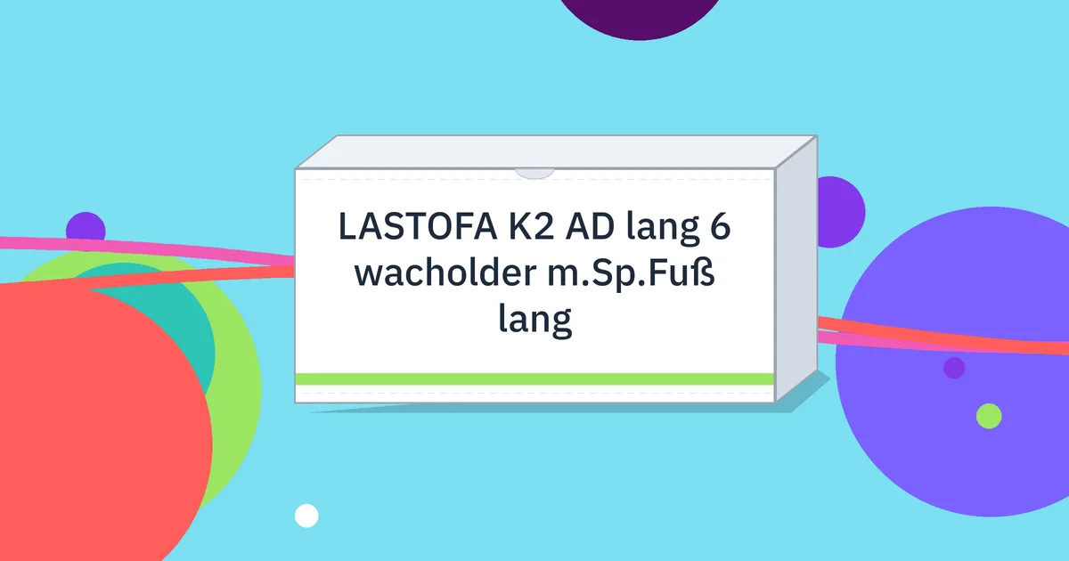 Symbolbild: Packung mit der Aufschrift LASTOFA K2 AD lang 6 wacholder m.Sp.Fuß lang (PZN 13801351) – Verfügbarkeit und Bezug in Apotheken in Frankfurt am Main