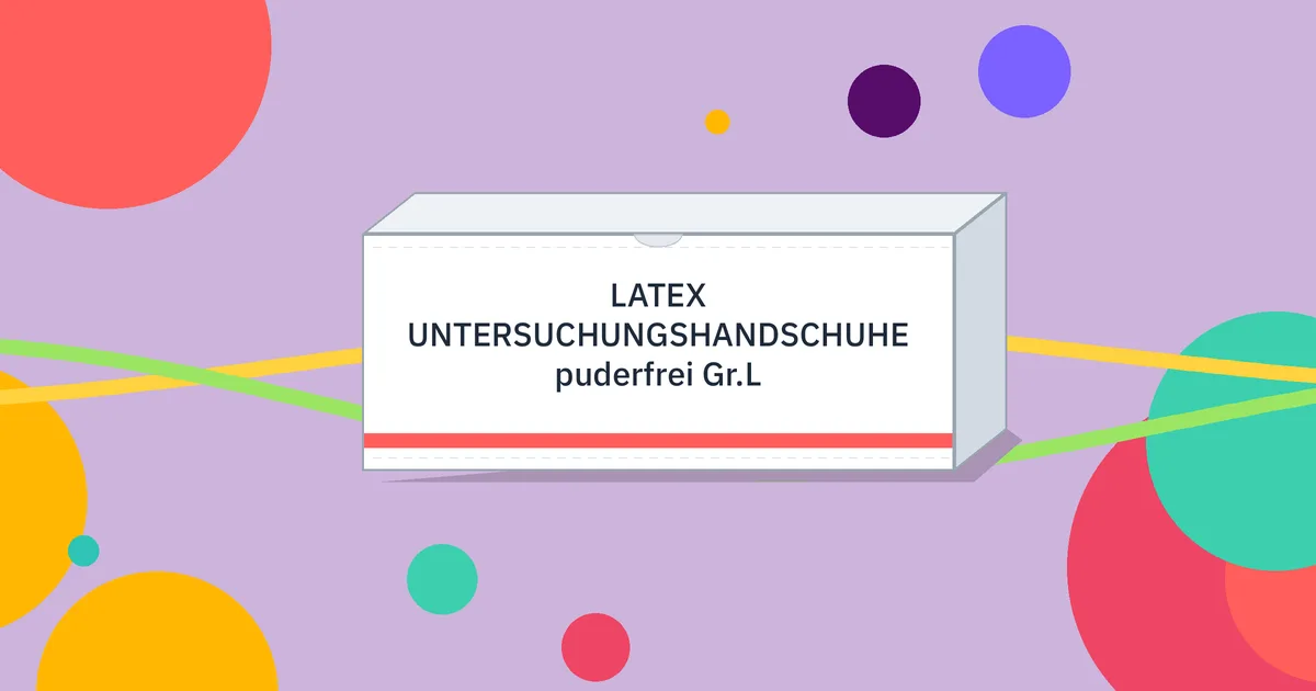 Symbolbild: Packung mit der Aufschrift LATEX UNTERSUCHUNGSHANDSCHUHE puderfrei Gr.L (PZN 10076004) – Verfügbarkeit und Bezug in Apotheken in Frankfurt am Main
