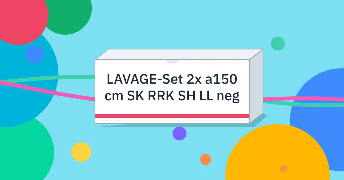 Symbolbild: Packung mit der Aufschrift LAVAGE-Set 2x a150 cm SK RRK SH LL neg (PZN 17489152) – Verfügbarkeit und Bezug in Apotheken in Frankfurt am Main