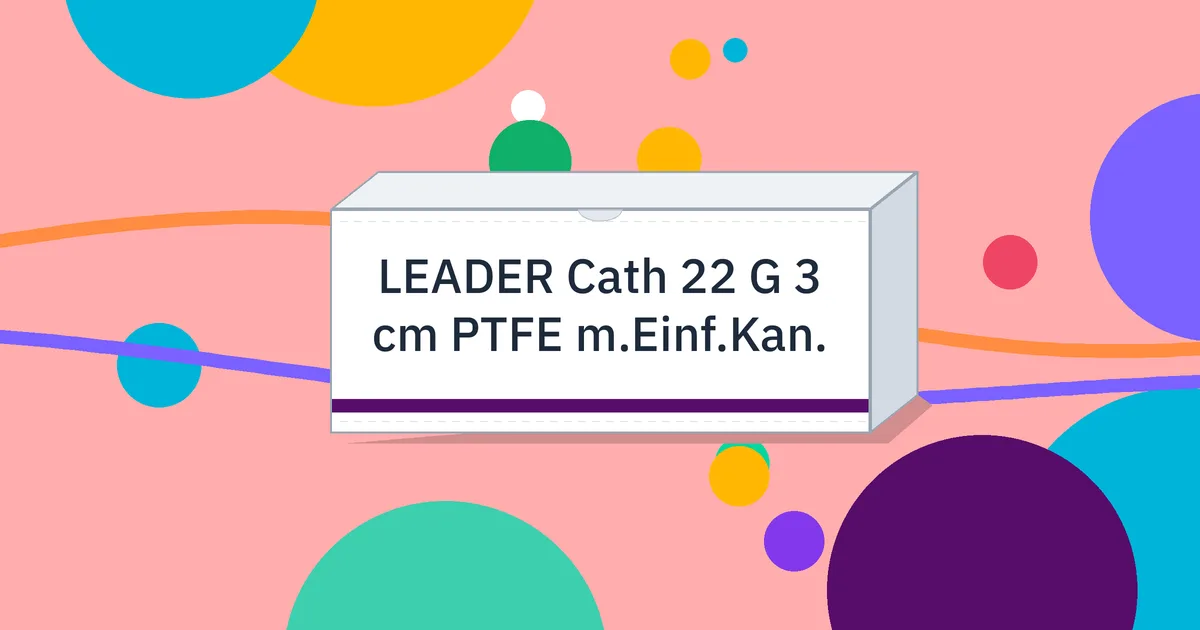 Symbolbild: Packung mit der Aufschrift LEADER Cath 22 G 3 cm PTFE m.Einf.Kan. (PZN 15328367) – Verfügbarkeit und Bezug in Apotheken in Frankfurt am Main