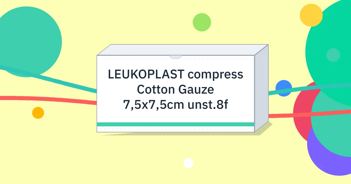 Symbolbild: Packung mit der Aufschrift LEUKOPLAST compress Cotton Gauze 7,5x7,5cm unst.8f (PZN 17207343) – Verfügbarkeit und Bezug in Apotheken in Frankfurt am Main