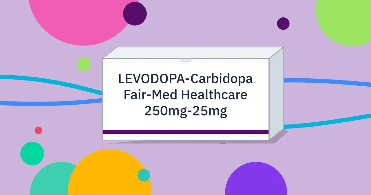 Symbolbild: Packung mit der Aufschrift LEVODOPA-Carbidopa Fair-Med Healthcare 250mg-25mg (PZN 14321564) – Verfügbarkeit und Bezug in Apotheken in Frankfurt am Main
