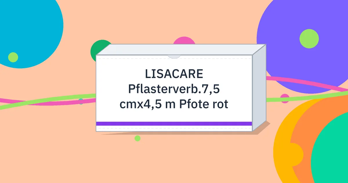 Symbolbild: Packung mit der Aufschrift LISACARE Pflasterverb.7,5 cmx4,5 m Pfote rot (PZN 17892758) – Verfügbarkeit und Bezug in Apotheken in Frankfurt am Main