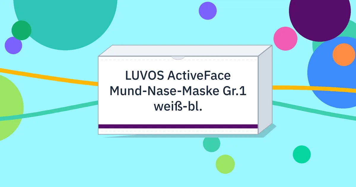 Symbolbild: Packung mit der Aufschrift LUVOS ActiveFace Mund-Nase-Maske Gr.1 weiß-bl. (PZN 16679838) – Verfügbarkeit und Bezug in Apotheken in Frankfurt am Main