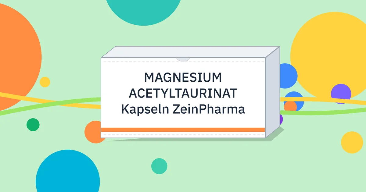 Symbolbild: Packung mit der Aufschrift MAGNESIUM ACETYLTAURINAT Kapseln ZeinPharma (PZN 19180192) – Verfügbarkeit und Bezug in Apotheken in Frankfurt am Main