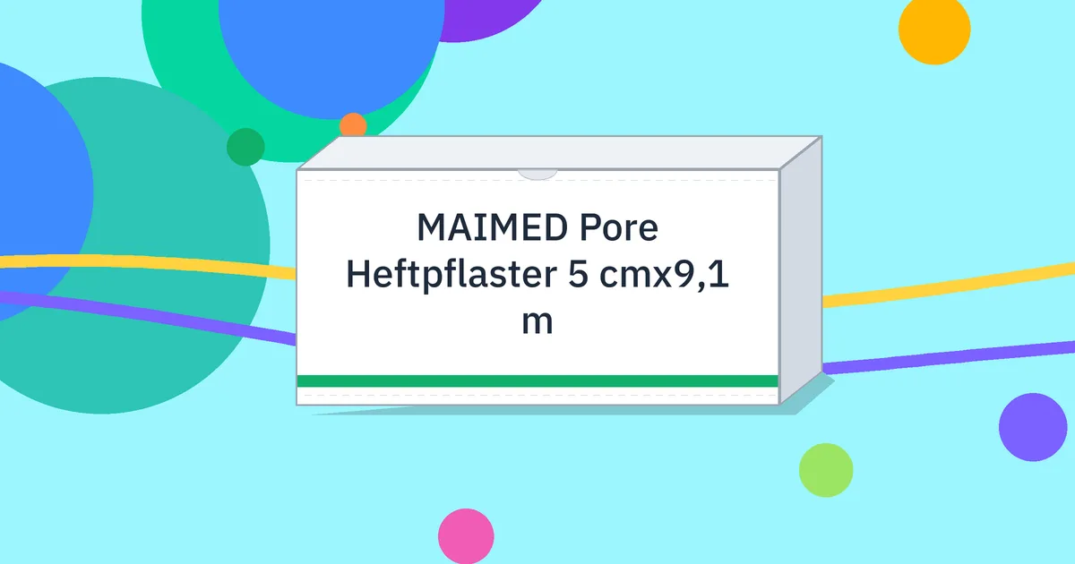 Symbolbild: Packung mit der Aufschrift MAIMED Pore Heftpflaster 5 cmx9,1 m (PZN 04002674) – Verfügbarkeit und Bezug in Apotheken in Frankfurt am Main