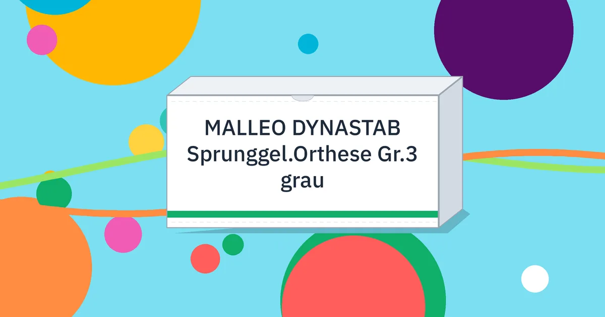 Symbolbild: Packung mit der Aufschrift MALLEO DYNASTAB Sprunggel.Orthese Gr.3 grau (PZN 10928039) – Verfügbarkeit und Bezug in Apotheken in Frankfurt am Main