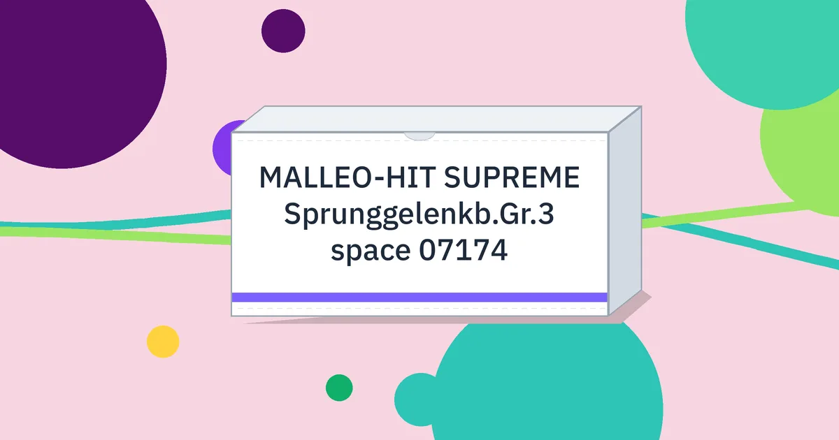 Symbolbild: Packung mit der Aufschrift MALLEO-HIT SUPREME Sprunggelenkb.Gr.3 space 07174 (PZN 20095652) – Verfügbarkeit und Bezug in Apotheken in Frankfurt am Main