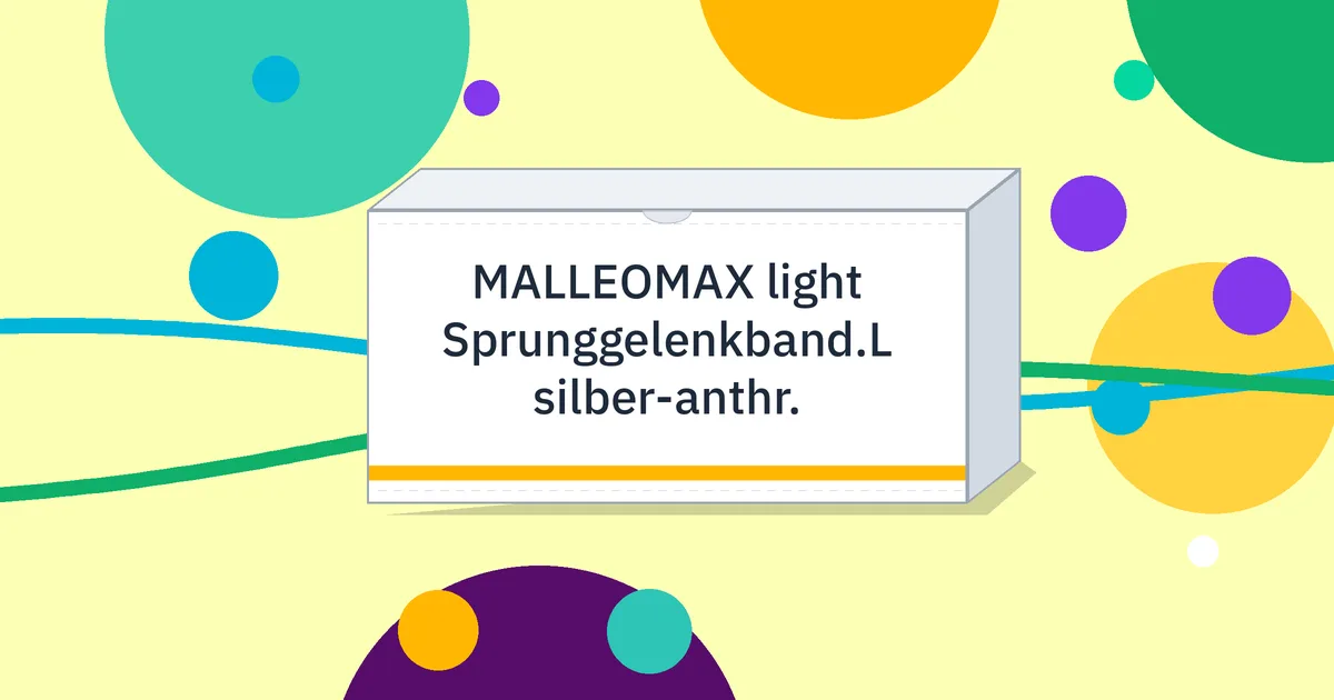 Symbolbild: Packung mit der Aufschrift MALLEOMAX light Sprunggelenkband.L silber-anthr. (PZN 11097899) – Verfügbarkeit und Bezug in Apotheken in Frankfurt am Main