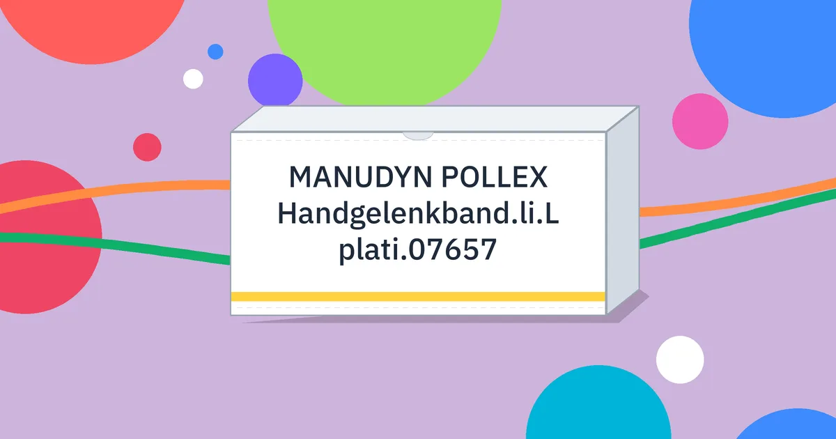 Symbolbild: Packung mit der Aufschrift MANUDYN POLLEX Handgelenkband.li.L plati.07657 (PZN 13986126) – Verfügbarkeit und Bezug in Apotheken in Frankfurt am Main