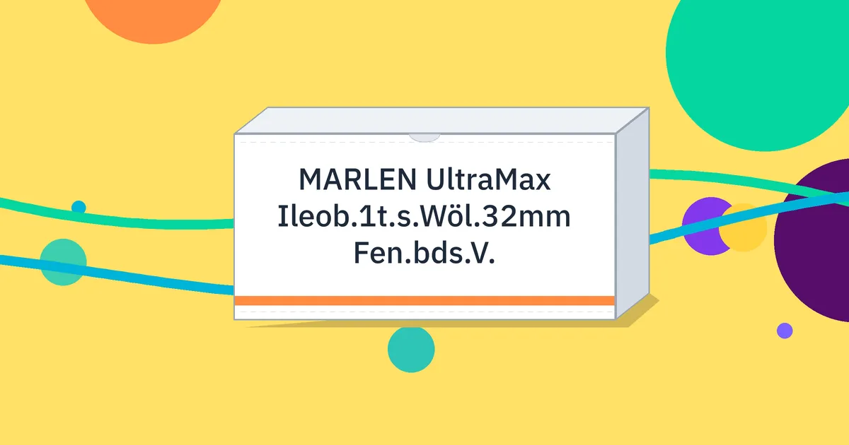 Symbolbild: Packung mit der Aufschrift MARLEN UltraMax Ileob.1t.s.Wöl.32mm Fen.bds.V. (PZN 00625740) – Verfügbarkeit und Bezug in Apotheken in Frankfurt am Main