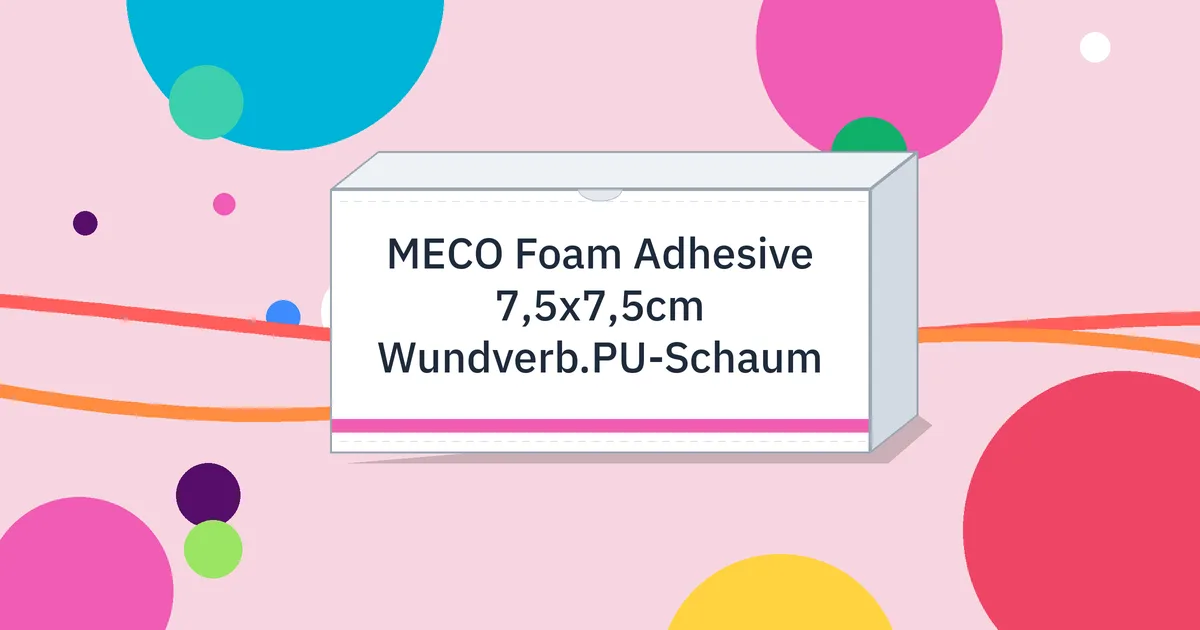 Symbolbild: Packung mit der Aufschrift MECO Foam Adhesive 7,5x7,5cm Wundverb.PU-Schaum (PZN 17843955) – Verfügbarkeit und Bezug in Apotheken in Frankfurt am Main