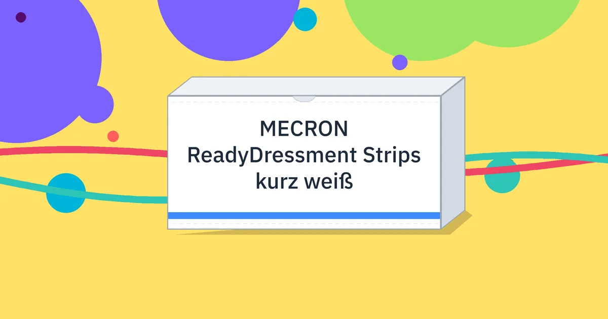 Symbolbild: Packung mit der Aufschrift MECRON ReadyDressment Strips kurz weiß (PZN 13164559) – Verfügbarkeit und Bezug in Apotheken in Frankfurt am Main
