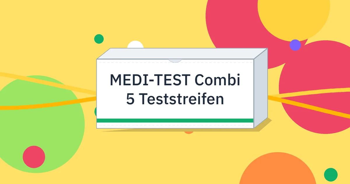 Symbolbild: Packung mit der Aufschrift MEDI-TEST Combi 5 Teststreifen (PZN 03440107) – Verfügbarkeit und Bezug in Apotheken in Frankfurt am Main