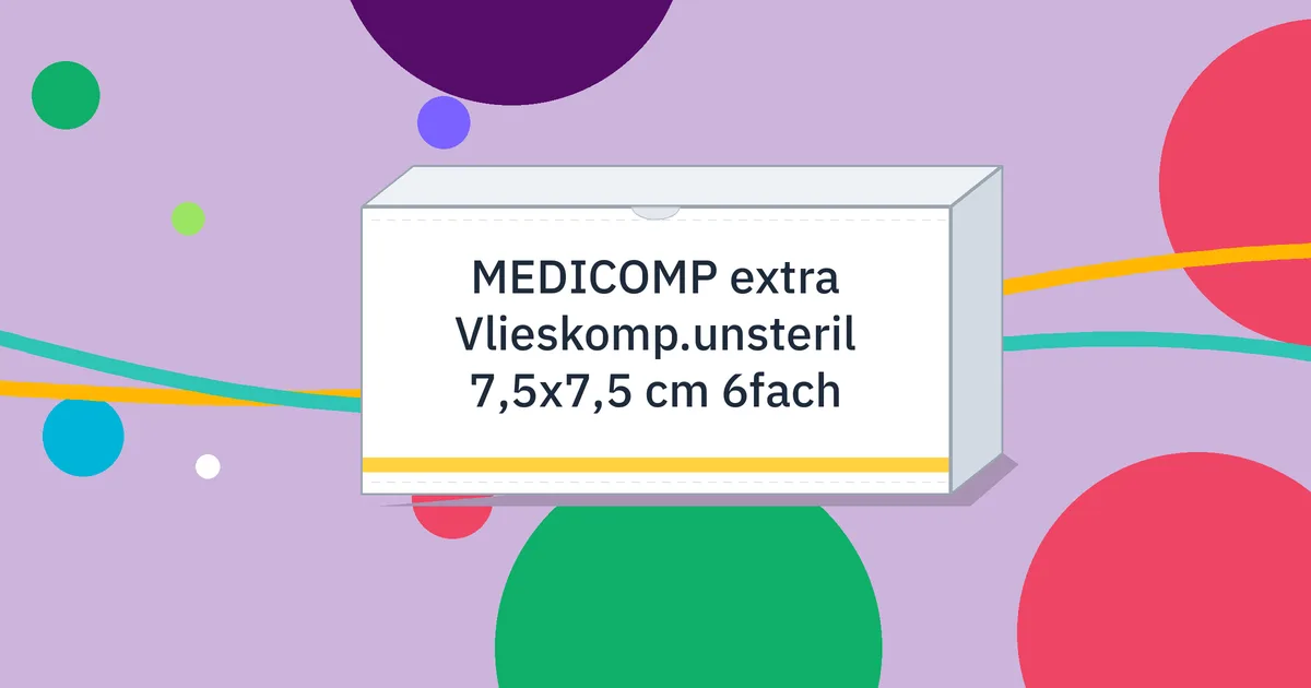 Symbolbild: Packung mit der Aufschrift MEDICOMP extra Vlieskomp.unsteril 7,5x7,5 cm 6fach (PZN 04783921) – Verfügbarkeit und Bezug in Apotheken in Frankfurt am Main