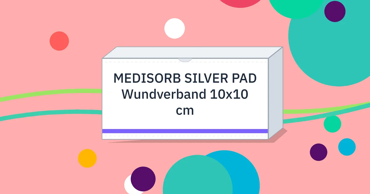 Symbolbild: Packung mit der Aufschrift MEDISORB SILVER PAD Wundverband 10x10 cm (PZN 18018822) – Verfügbarkeit und Bezug in Apotheken in Frankfurt am Main
