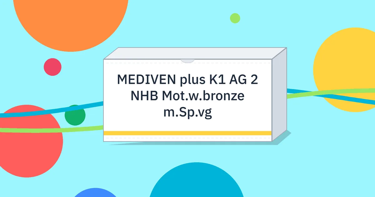 Symbolbild: Packung mit der Aufschrift MEDIVEN plus K1 AG 2 NHB Mot.w.bronze m.Sp.vg (PZN 15920338) – Verfügbarkeit und Bezug in Apotheken in Frankfurt am Main