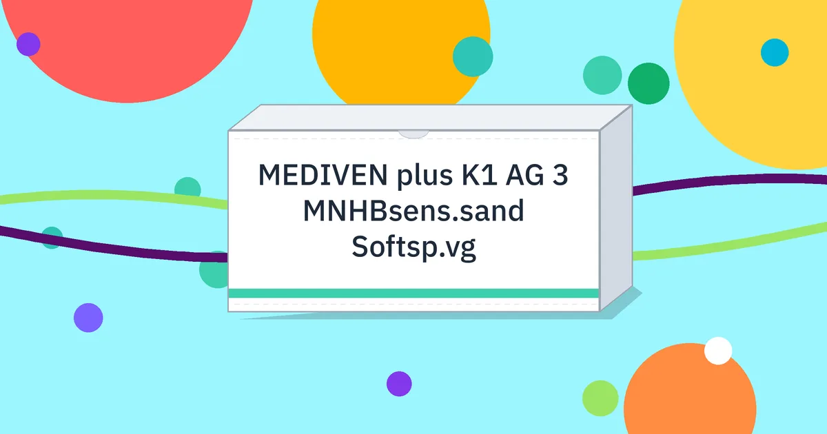 Symbolbild: Packung mit der Aufschrift MEDIVEN plus K1 AG 3 MNHBsens.sand Softsp.vg (PZN 18941080) – Verfügbarkeit und Bezug in Apotheken in Frankfurt am Main