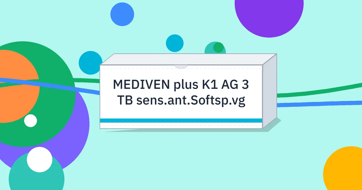 Symbolbild: Packung mit der Aufschrift MEDIVEN plus K1 AG 3 TB sens.ant.Softsp.vg (PZN 15063667) – Verfügbarkeit und Bezug in Apotheken in Frankfurt am Main