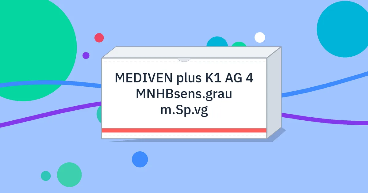 Symbolbild: Packung mit der Aufschrift MEDIVEN plus K1 AG 4 MNHBsens.grau m.Sp.vg (PZN 18940809) – Verfügbarkeit und Bezug in Apotheken in Frankfurt am Main