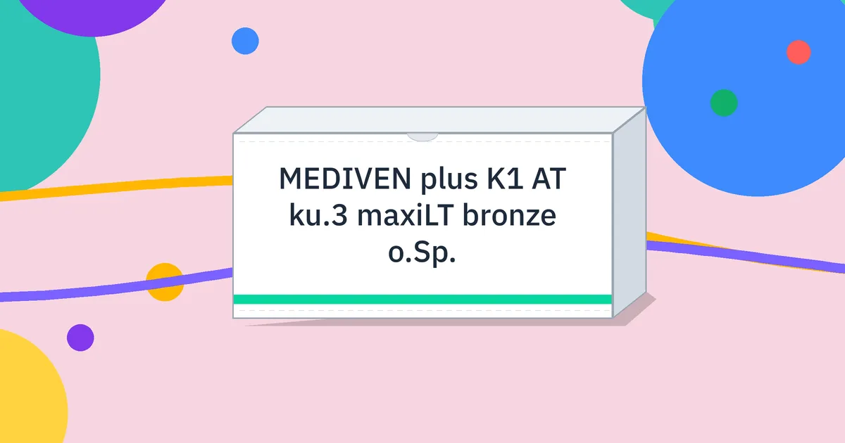 Symbolbild: Packung mit der Aufschrift MEDIVEN plus K1 AT ku.3 maxiLT bronze o.Sp. (PZN 15069687) – Verfügbarkeit und Bezug in Apotheken in Frankfurt am Main