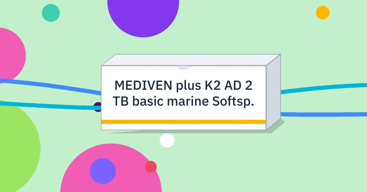 Symbolbild: Packung mit der Aufschrift MEDIVEN plus K2 AD 2 TB basic marine Softsp. (PZN 15093823) – Verfügbarkeit und Bezug in Apotheken in Frankfurt am Main