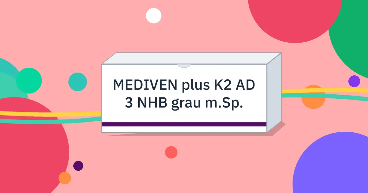 Symbolbild: Packung mit der Aufschrift MEDIVEN plus K2 AD 3 NHB grau m.Sp. (PZN 18946491) – Verfügbarkeit und Bezug in Apotheken in Frankfurt am Main