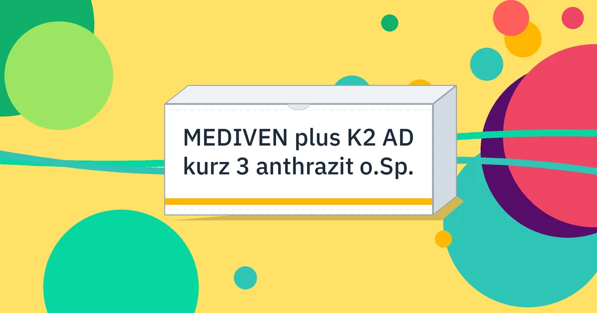 Symbolbild: Packung mit der Aufschrift MEDIVEN plus K2 AD kurz 3 anthrazit o.Sp. (PZN 15096537) – Verfügbarkeit und Bezug in Apotheken in Frankfurt am Main