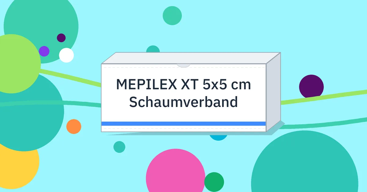 Symbolbild: Packung mit der Aufschrift MEPILEX XT 5x5 cm Schaumverband (PZN 15613636) – Verfügbarkeit und Bezug in Apotheken in Frankfurt am Main