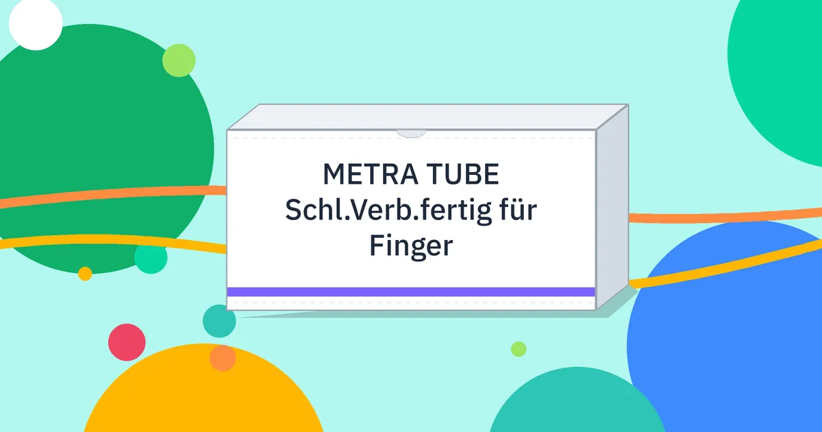 Symbolbild: Packung mit der Aufschrift METRA TUBE Schl.Verb.fertig für Finger (PZN 07772527) – Verfügbarkeit und Bezug in Apotheken in Frankfurt am Main