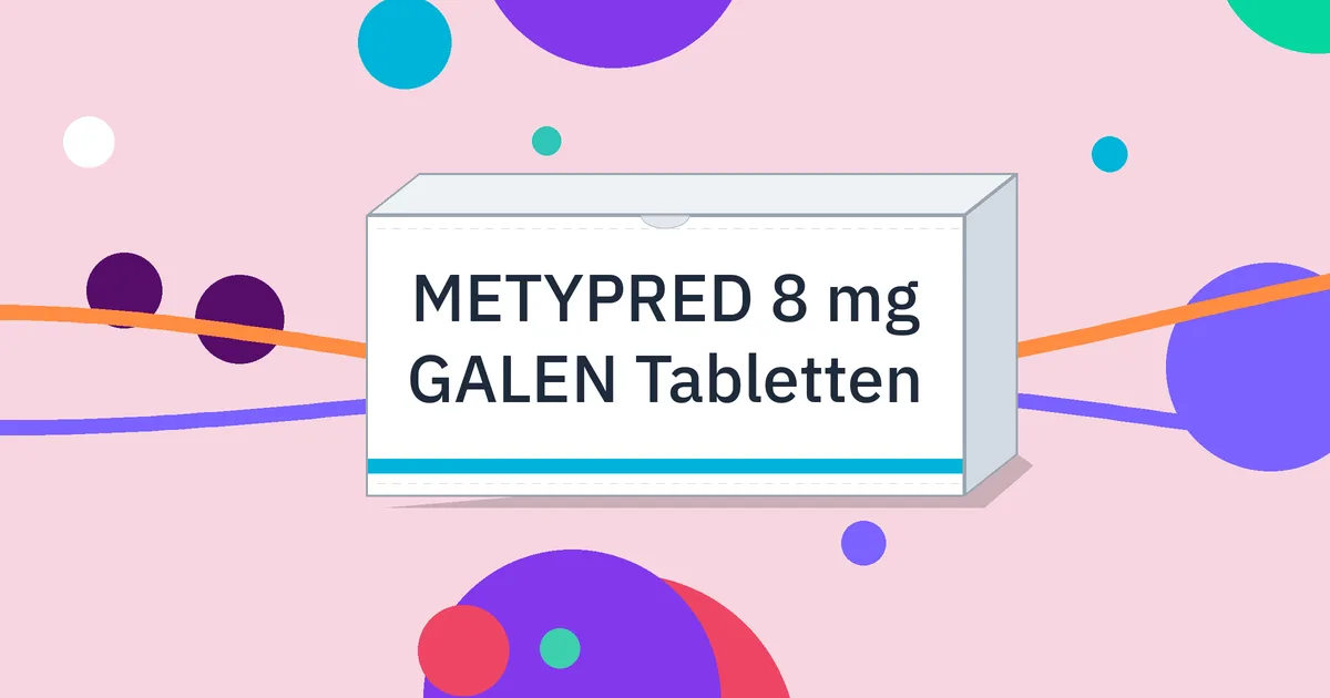 Symbolbild: Packung mit der Aufschrift METYPRED 8 mg GALEN Tabletten (PZN 01484402) – Verfügbarkeit und Bezug in Apotheken in Frankfurt am Main