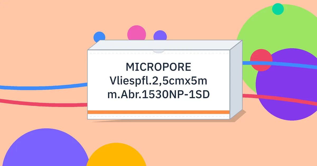 Symbolbild: Packung mit der Aufschrift MICROPORE Vliespfl.2,5cmx5m m.Abr.1530NP-1SD (PZN 18187683) – Verfügbarkeit und Bezug in Apotheken in Frankfurt am Main
