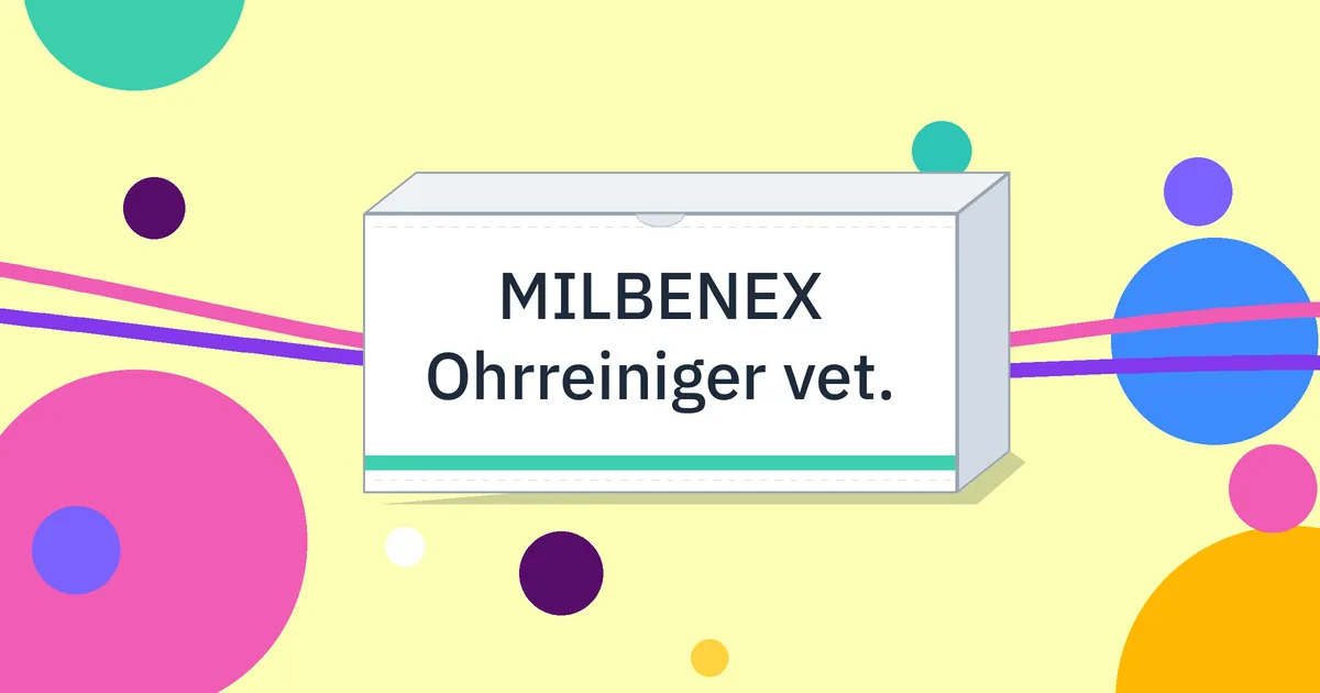 Symbolbild: Packung mit der Aufschrift MILBENEX Ohrreiniger vet. (PZN 04337067) – Verfügbarkeit und Bezug in Apotheken in Frankfurt am Main