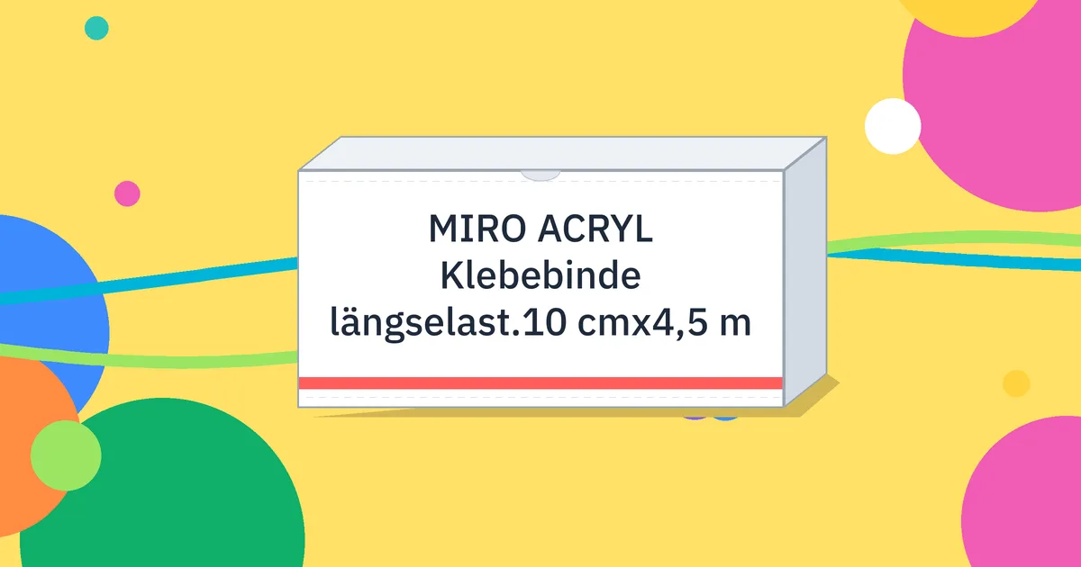 Symbolbild: Packung mit der Aufschrift MIRO ACRYL Klebebinde längselast.10 cmx4,5 m (PZN 04647052) – Verfügbarkeit und Bezug in Apotheken in Frankfurt am Main