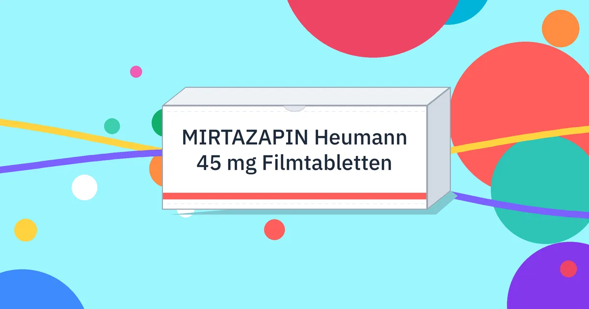 Symbolbild: Packung mit der Aufschrift MIRTAZAPIN Heumann 45 mg Filmtabletten (PZN 02892528) – Verfügbarkeit und Bezug in Apotheken in Frankfurt am Main