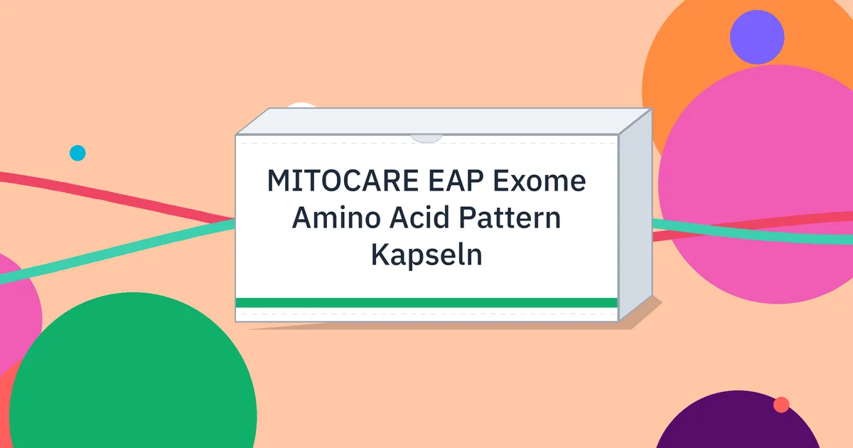 Symbolbild: Packung mit der Aufschrift MITOCARE EAP Exome Amino Acid Pattern Kapseln (PZN 20027900) – Verfügbarkeit und Bezug in Apotheken in Frankfurt am Main