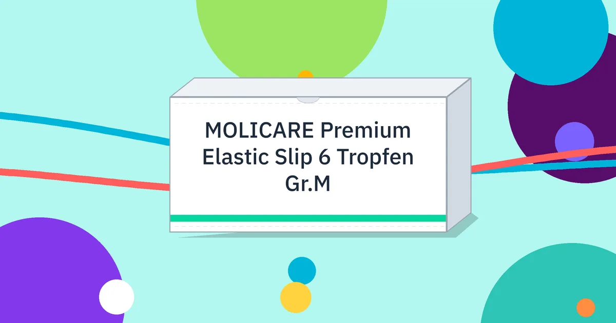 Symbolbild: Packung mit der Aufschrift MOLICARE Premium Elastic Slip 6 Tropfen Gr.M (PZN 15783717) – Verfügbarkeit und Bezug in Apotheken in Frankfurt am Main