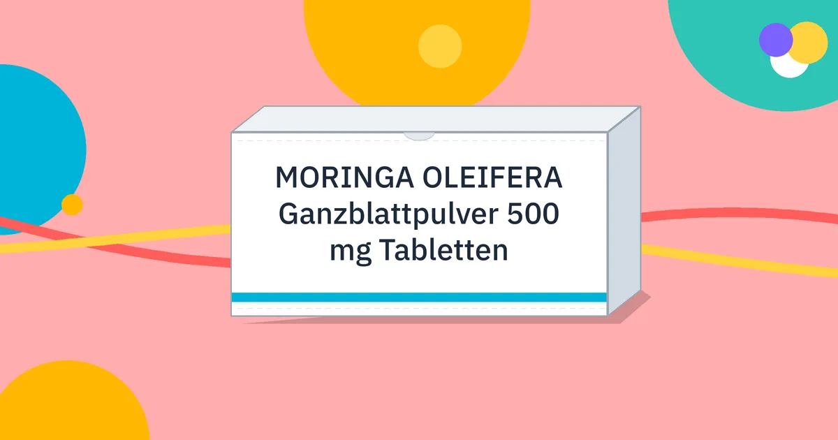 Symbolbild: Packung mit der Aufschrift MORINGA OLEIFERA Ganzblattpulver 500 mg Tabletten (PZN 10009404) – Verfügbarkeit und Bezug in Apotheken in Frankfurt am Main
