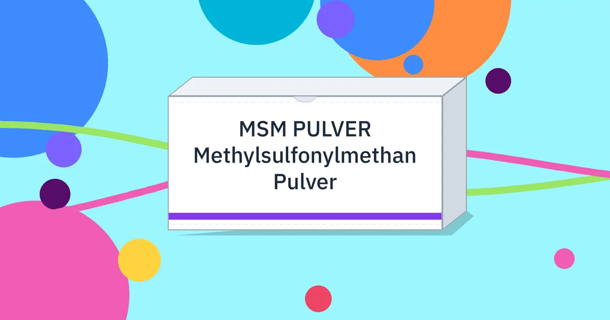 Symbolbild: Packung mit der Aufschrift MSM PULVER Methylsulfonylmethan Pulver (PZN 08811264) – Verfügbarkeit und Bezug in Apotheken in Frankfurt am Main