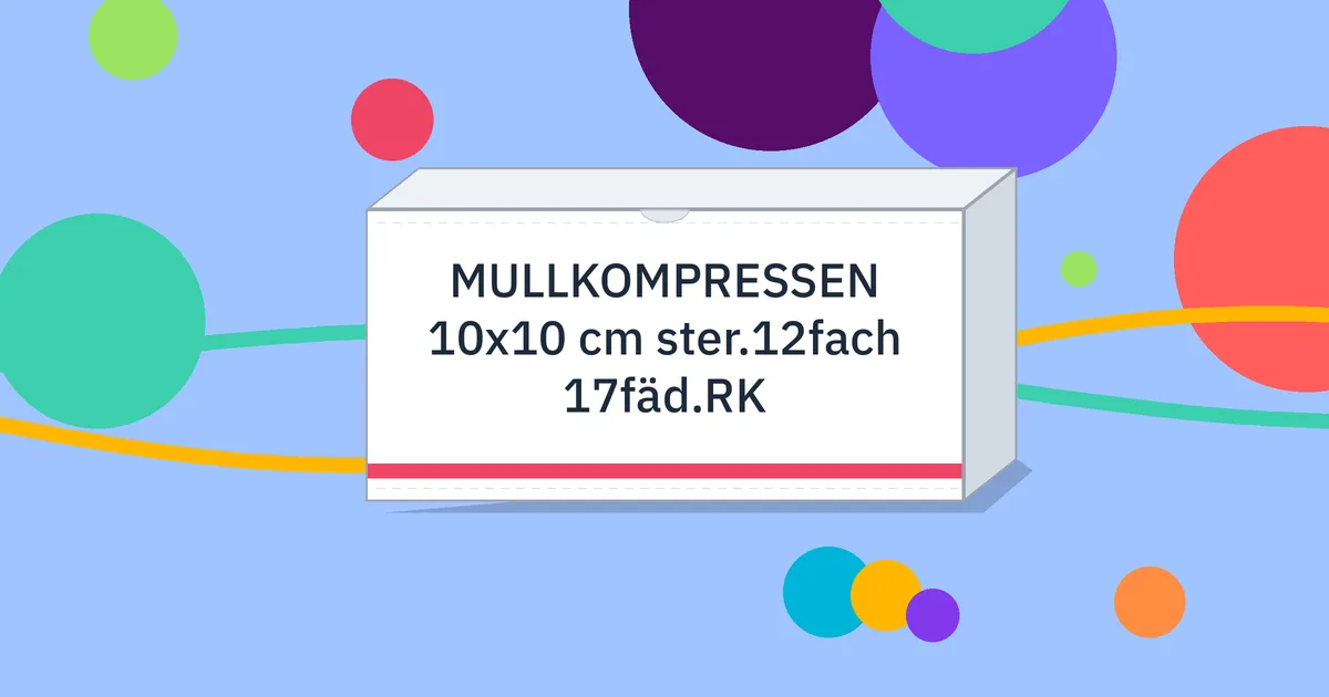 Symbolbild: Packung mit der Aufschrift MULLKOMPRESSEN 10x10 cm ster.12fach 17fäd.RK (PZN 06930390) – Verfügbarkeit und Bezug in Apotheken in Frankfurt am Main