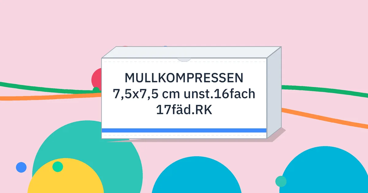 Symbolbild: Packung mit der Aufschrift MULLKOMPRESSEN 7,5x7,5 cm unst.16fach 17fäd.RK (PZN 06928708) – Verfügbarkeit und Bezug in Apotheken in Frankfurt am Main