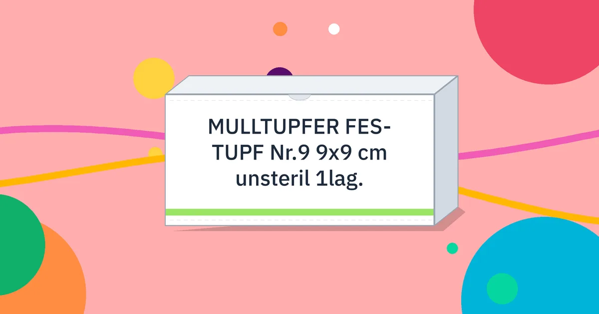 Symbolbild: Packung mit der Aufschrift MULLTUPFER FES-TUPF Nr.9 9x9 cm unsteril 1lag. (PZN 04050561) – Verfügbarkeit und Bezug in Apotheken in Frankfurt am Main