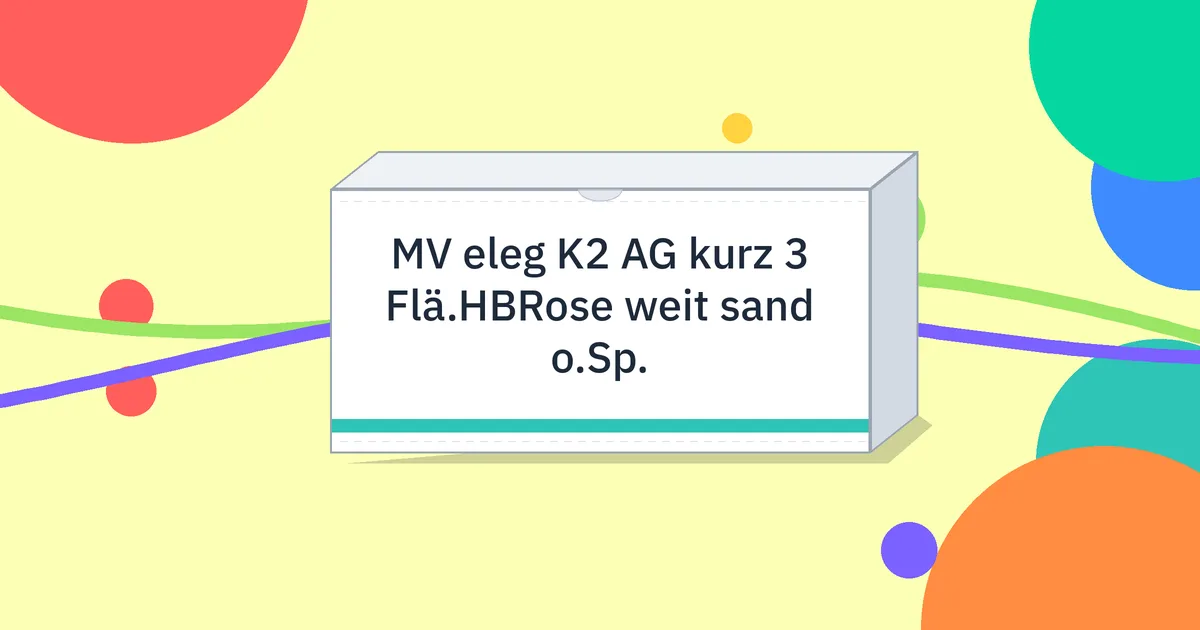 Symbolbild: Packung mit der Aufschrift MV eleg K2 AG kurz 3 Flä.HBRose weit sand o.Sp. (PZN 18926206) – Verfügbarkeit und Bezug in Apotheken in Frankfurt am Main